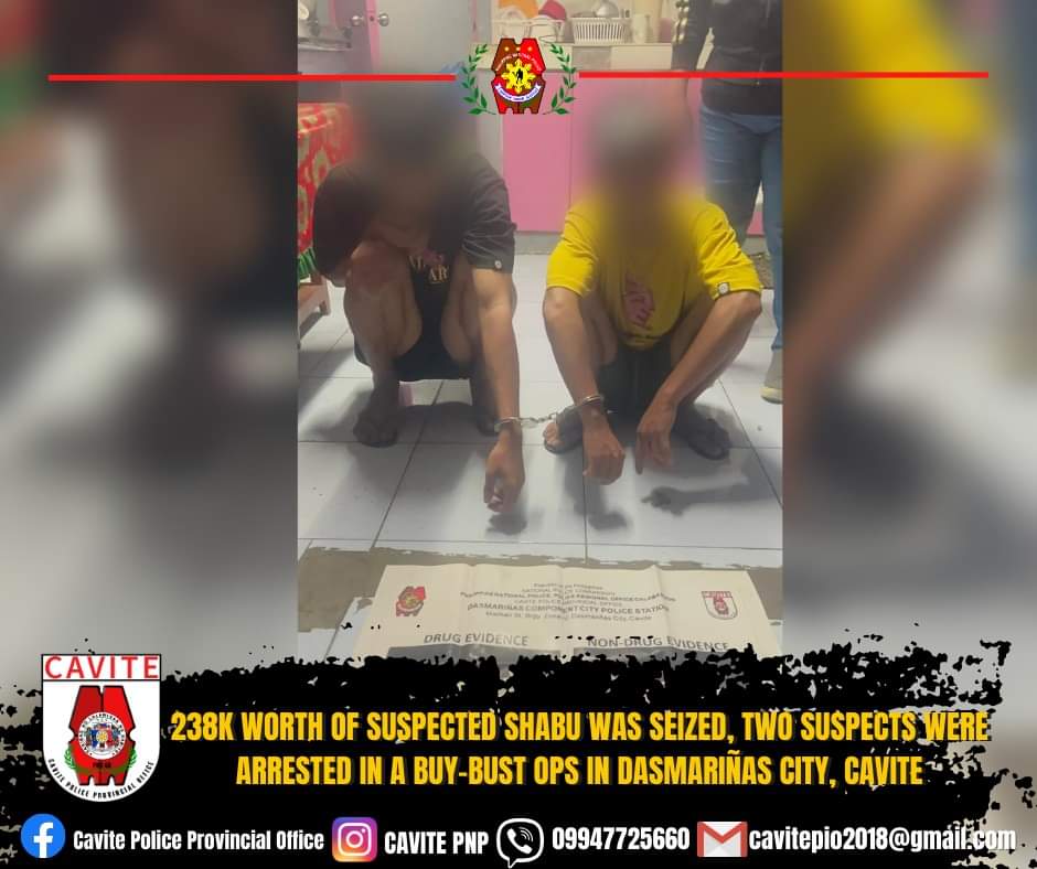 Two Drug Suspects Nabbed 238k Worth Of Shabu Seized In Cavite Cavite
