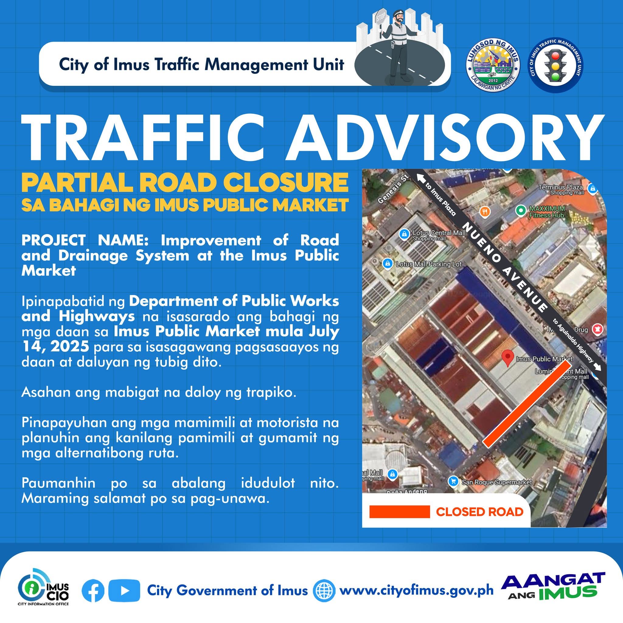 Imus City to Close Road Near Public Market for Infrastructure Upgrade ...